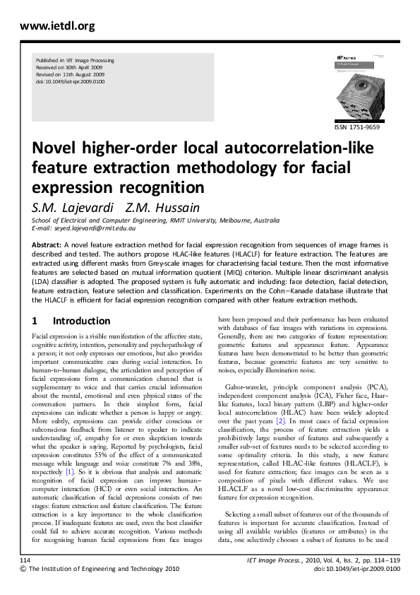(PDF) Novel higher-order local autocorrelation-like feature extraction methodology for facial ...