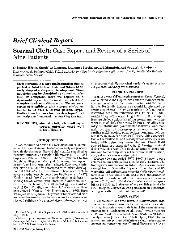 (PDF) Sternal cleft: Case report and review of a series of nine patients
