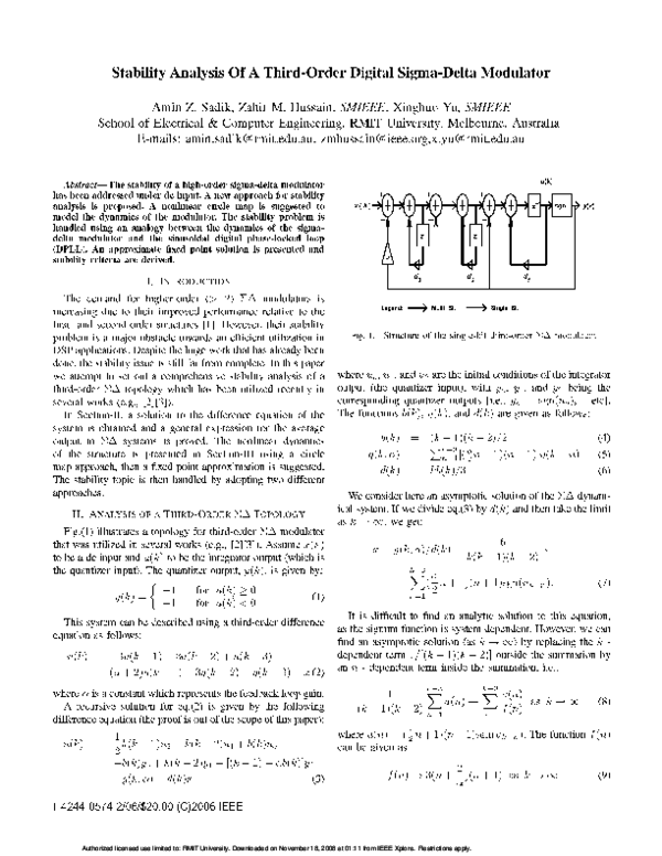 (PDF) Stability analysis of a third-order digital sigma-delta modulator