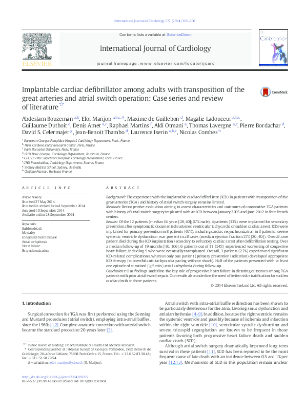 (PDF) Implantable cardiac defibrillator among adults with transposition ...