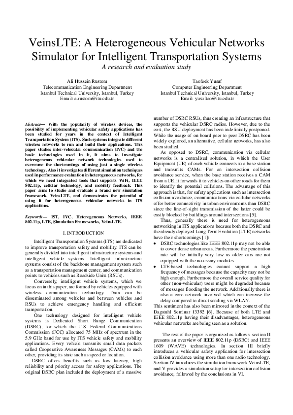 (PDF) VeinsLTE: A Heterogeneous Vehicular Networks Simulator for ...