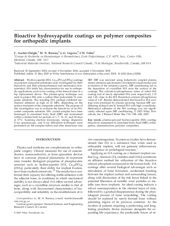 (PDF) Bioactive hydroxyapatite coatings on polymer composites for ...