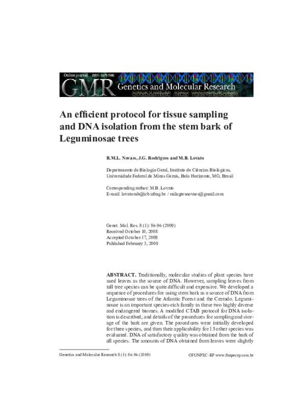 (PDF) An efficient protocol for tissue sampling and DNA isolation from ...