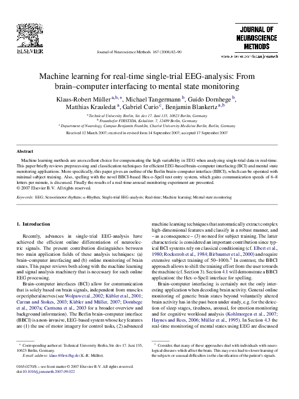 (PDF) Machine learning for real-time single-trial EEG-analysis: From brain–computer interfacing ...