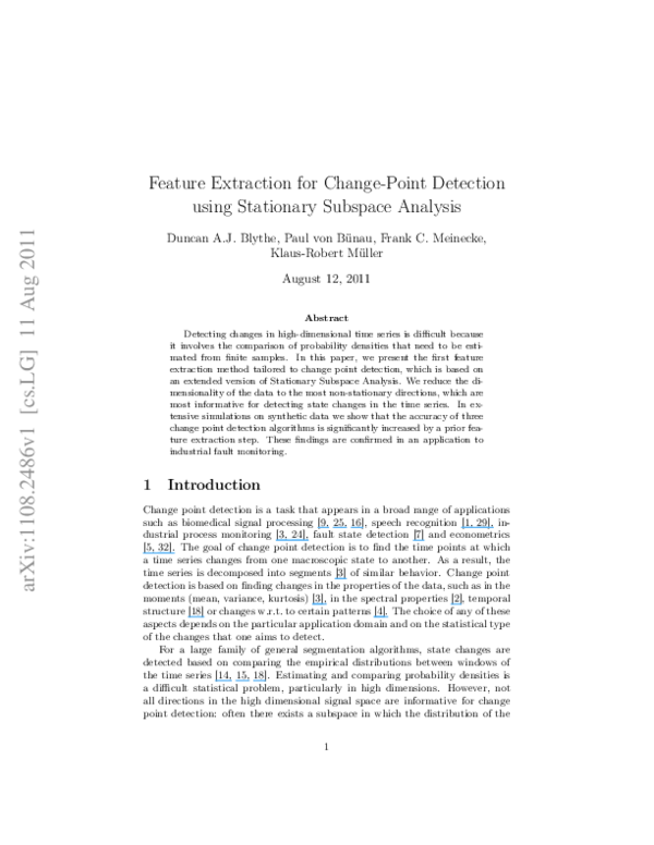 (PDF) Feature Extraction for Change-Point Detection Using Stationary Subspace Analysis