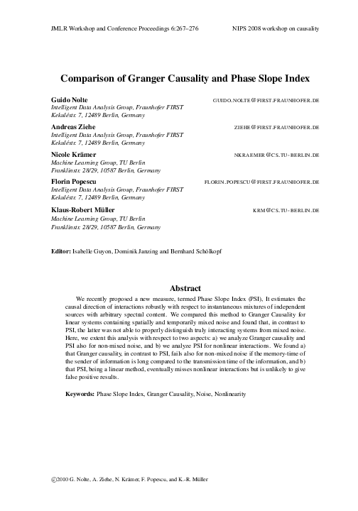 (PDF) Comparison of Granger Causality and Phase Slope Index | Klaus ...