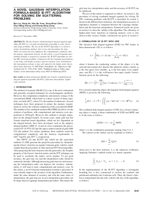 (PDF) A novel Gaussian interpolation formula-based IE-FFT algorithm for solving EM scattering ...