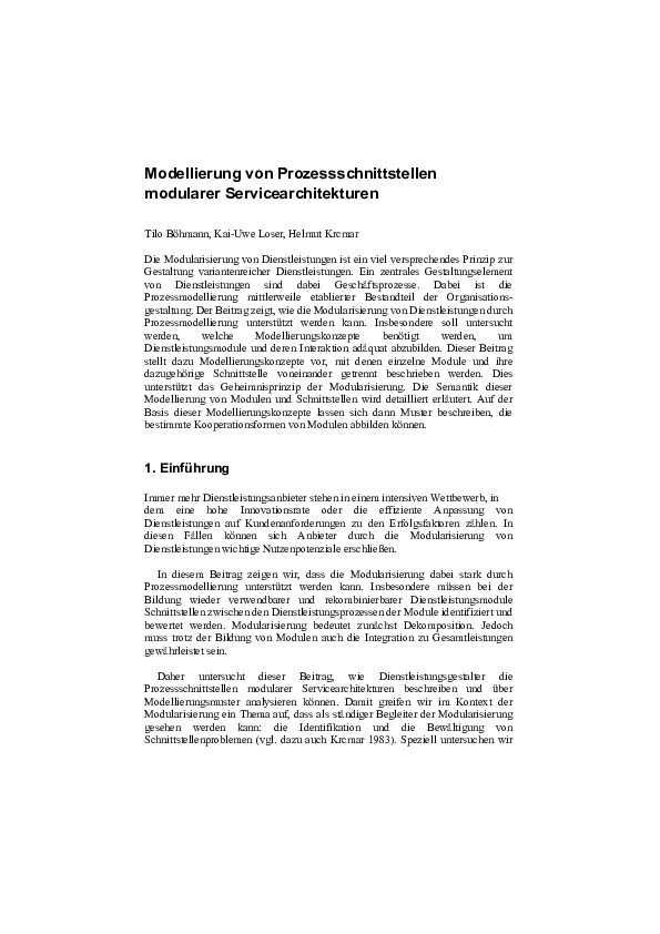 (PDF) Modellierung von Prozessschnittstellen modularer Servicearchitekturen