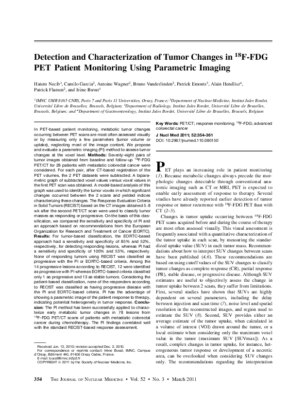 (PDF) Detection and Characterization of Tumor Changes in 18F-FDG PET Patient Monitoring Using ...
