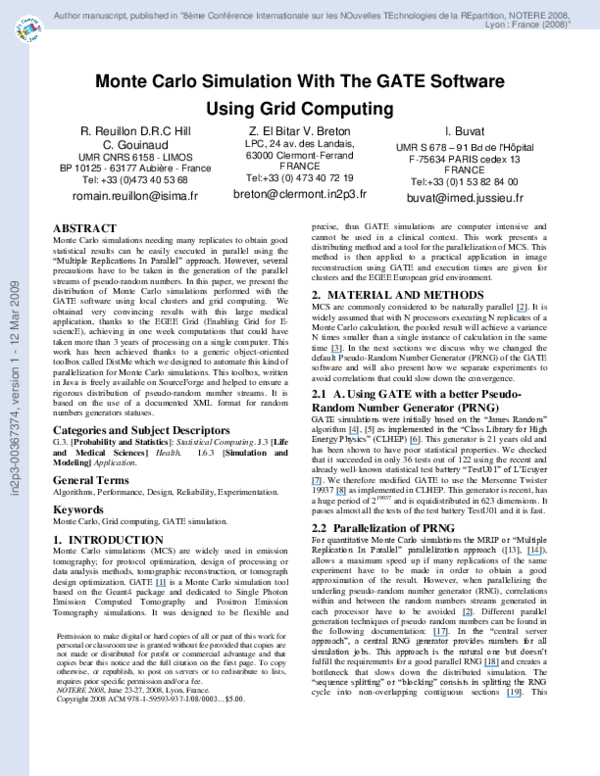 Pdf Monte Carlo Simulation With The Gate Software Using Grid Computing