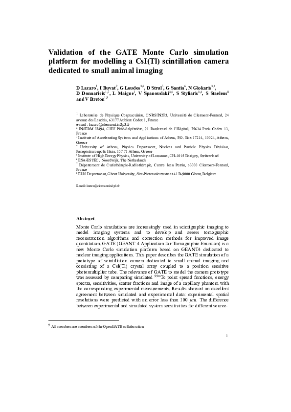 (PDF) Validation of the GATE Monte Carlo simulation platform for modelling a CsI(Tl ...