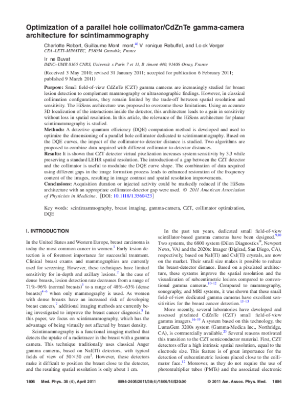 (PDF) Optimization of a parallel hole collimator/CdZnTe gamma-camera ...