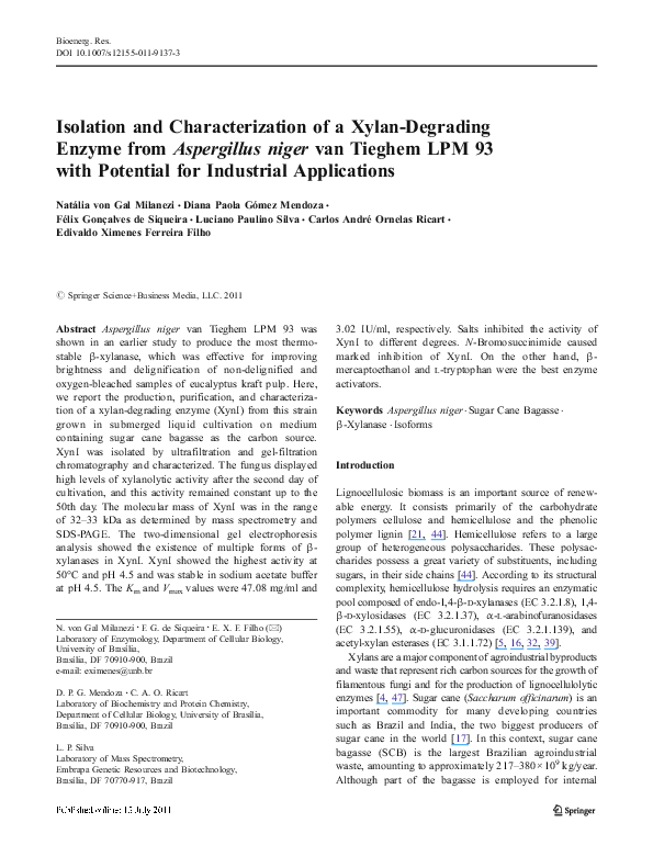 (PDF) Isolation and Characterization of a Xylan-Degrading Enzyme from Aspergillus niger van ...