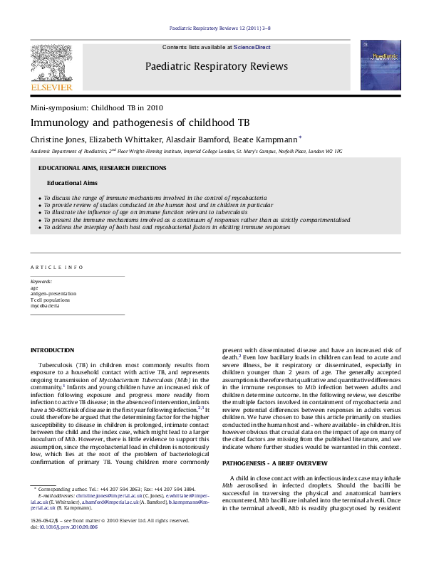 (PDF) Immunology and pathogenesis of childhood TB