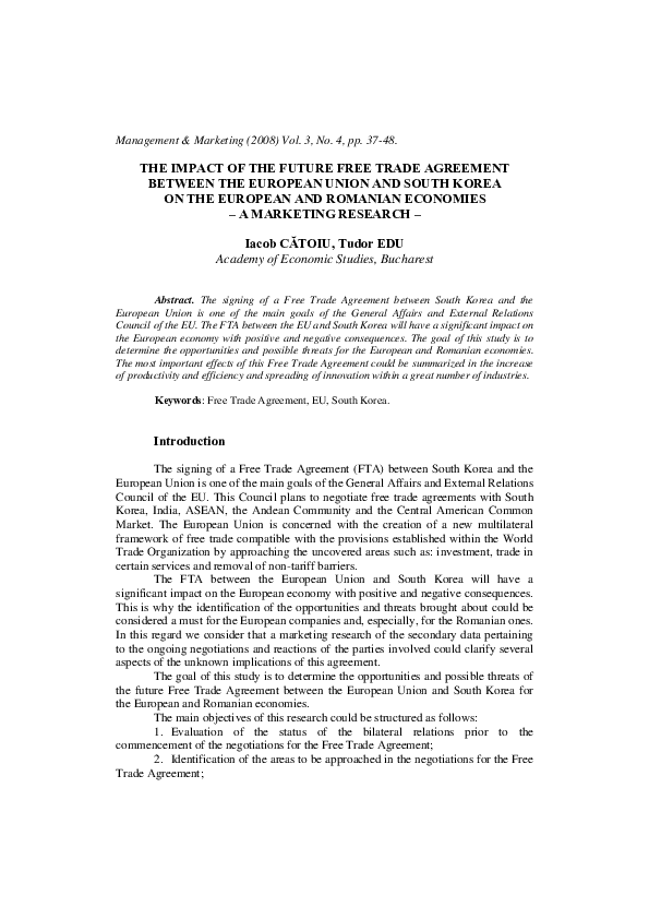 (PDF) The impact of the future Free Trade Agreement between the ...