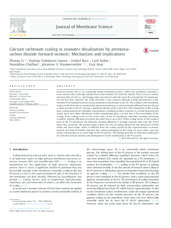 (PDF) Calcium carbonate scaling in seawater desalination by ammonia ...
