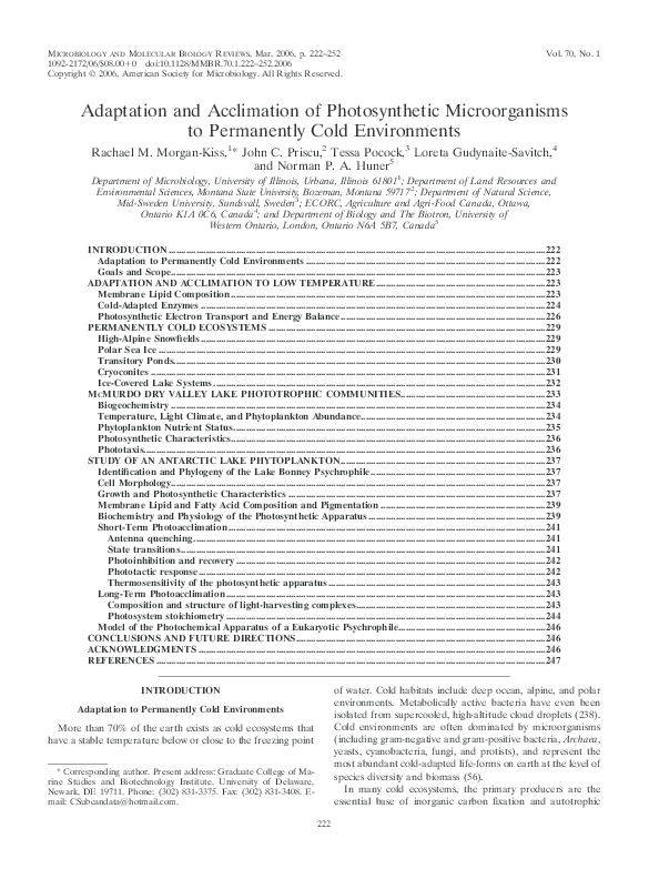 (PDF) Adaptation and Acclimation of Photosynthetic Microorganisms to ...