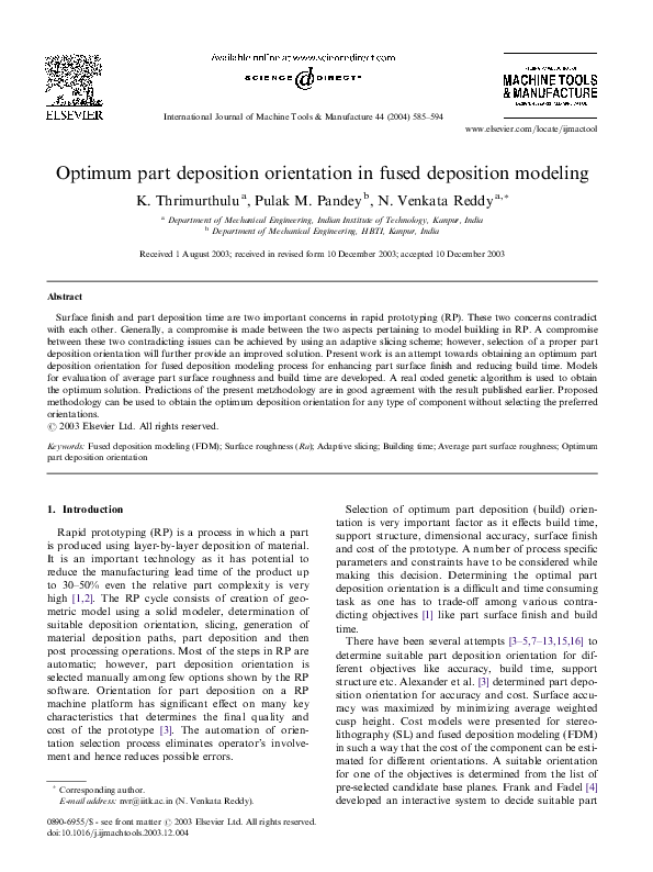 (PDF) Optimum part deposition orientation in fused deposition modeling