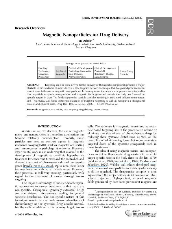 (PDF) Magnetic nanoparticles for drug delivery