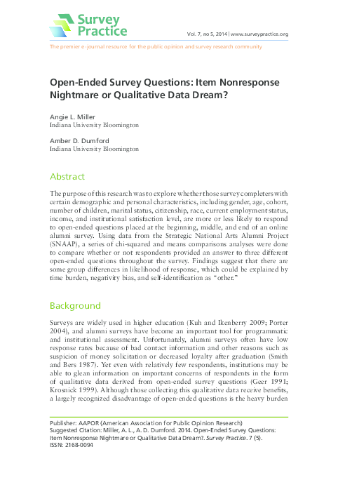 (PDF) Open-Ended Survey Questions: Item Nonresponse Nightmare or ...