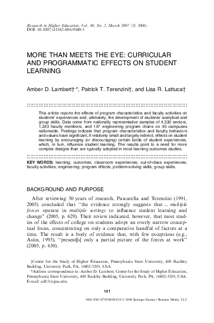 (PDF) More than meets the eye: Curricular and Programmatic Effects on ...