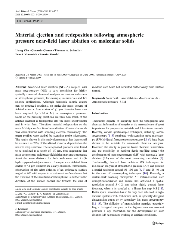 (PDF) Material ejection and redeposition following atmospheric pressure ...