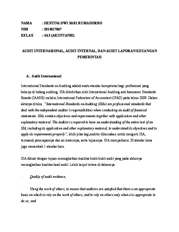 (DOC) Hestina AUDIT INTERNASIONAL, AUDIT INTERNAL, DAN AUDIT LAPORAN ...