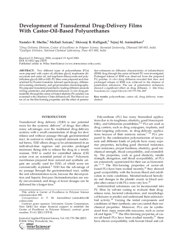 (PDF) Development of transdermal drug-delivery films with castor-oil ...
