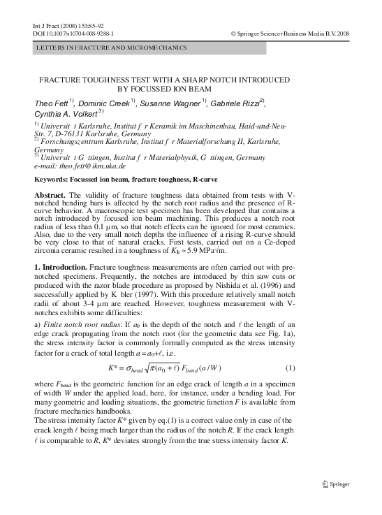 (PDF) Fracture Toughness Test with a Sharp Notch Introduced by Focussed ...