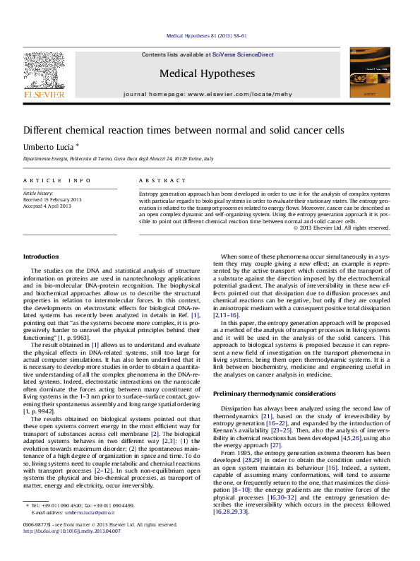 (PDF) Different chemical reaction times between normal and solid cancer ...