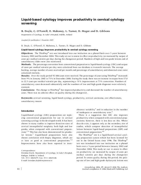 (PDF) Liquid-based cytology improves productivity in cervical cytology ...