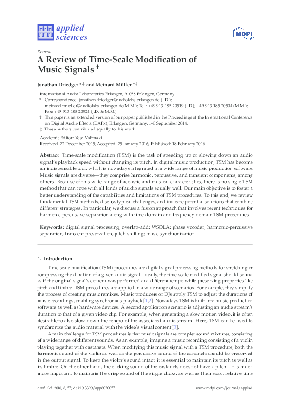 (PDF) A Review of Time-Scale Modification of Music Signals