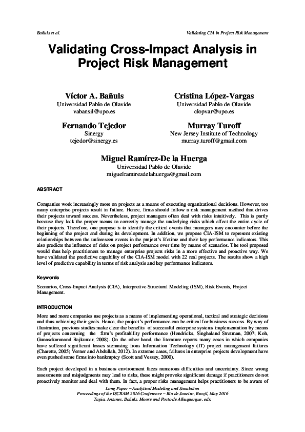 (PDF) Validating Cross-Impact Analysis in Project Risk Management
