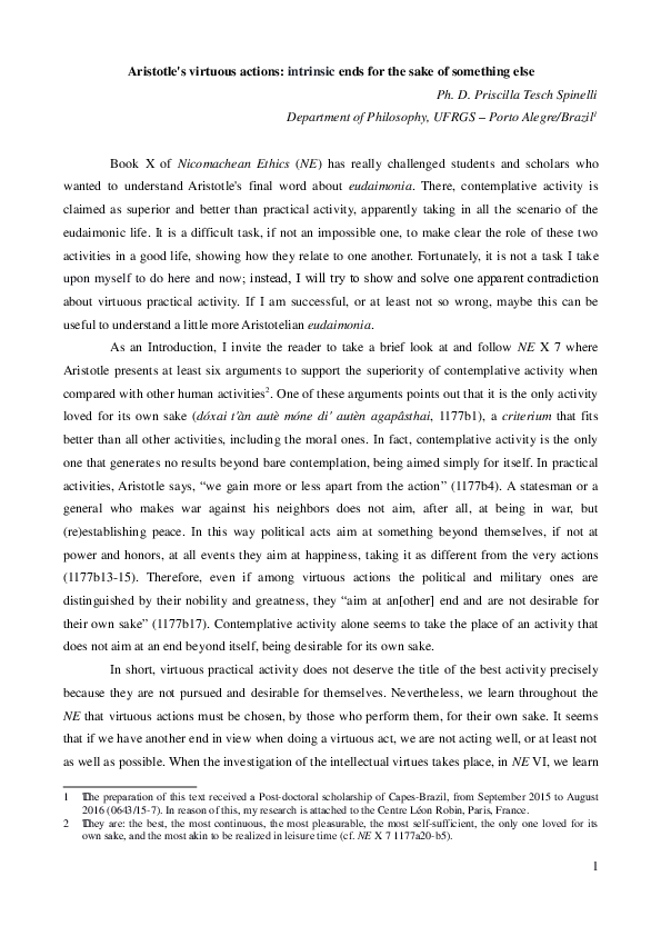 (PDF) Aristotle's virtuous actions: intrinsic ends for the sake of ...