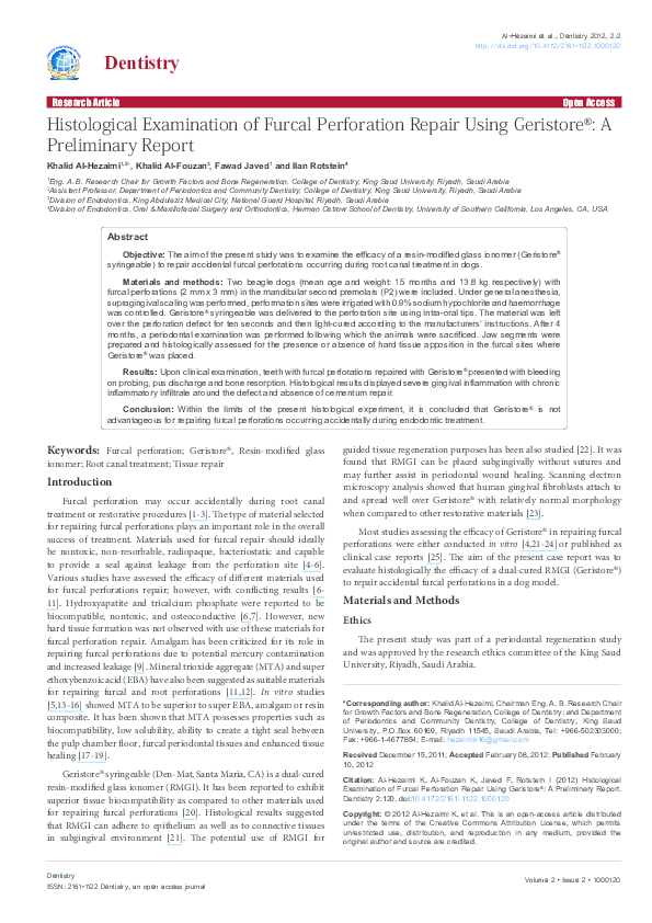 (PDF) Histological Examination of Furcal Perforation Repair Using ...