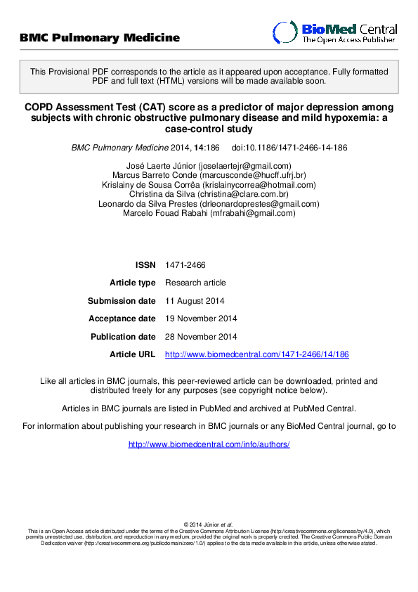 (PDF) COPD Assessment Test (CAT) score as a predictor of major ...