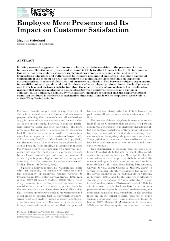 (PDF) Employee Mere Presence and Its Impact on Customer Satisfaction