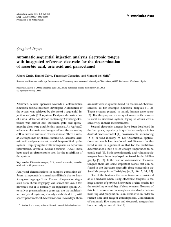 Pdf Automatic Sequential Injection Analysis Electronic Tongue With Integrated Reference