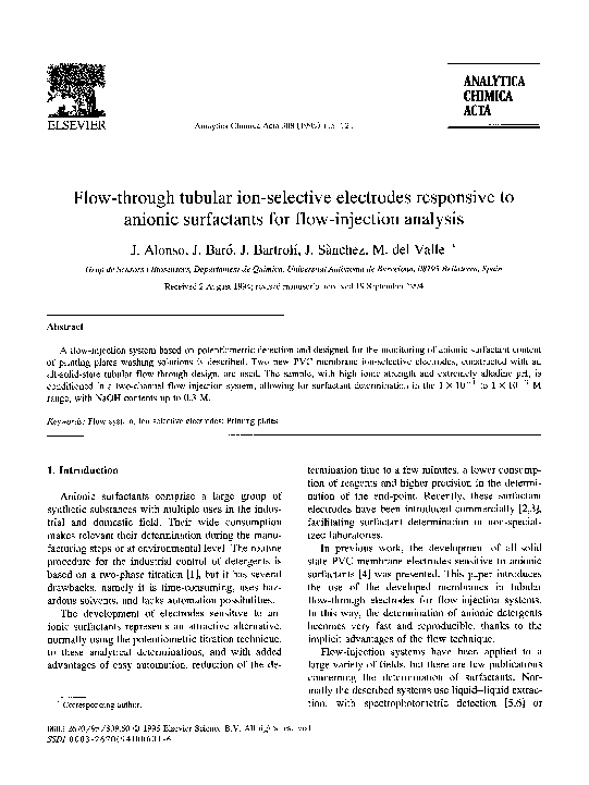 Pdf Flow Through Tubular Ion Selective Electrodes Responsive To Anionic Surfactants For Flow