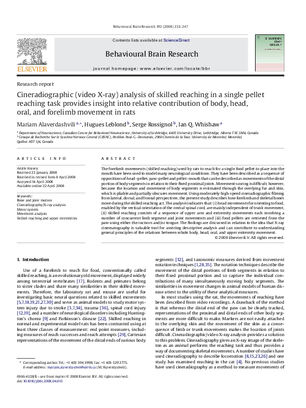 (PDF) Cineradiographic (video X-ray) analysis of skilled reaching in a ...