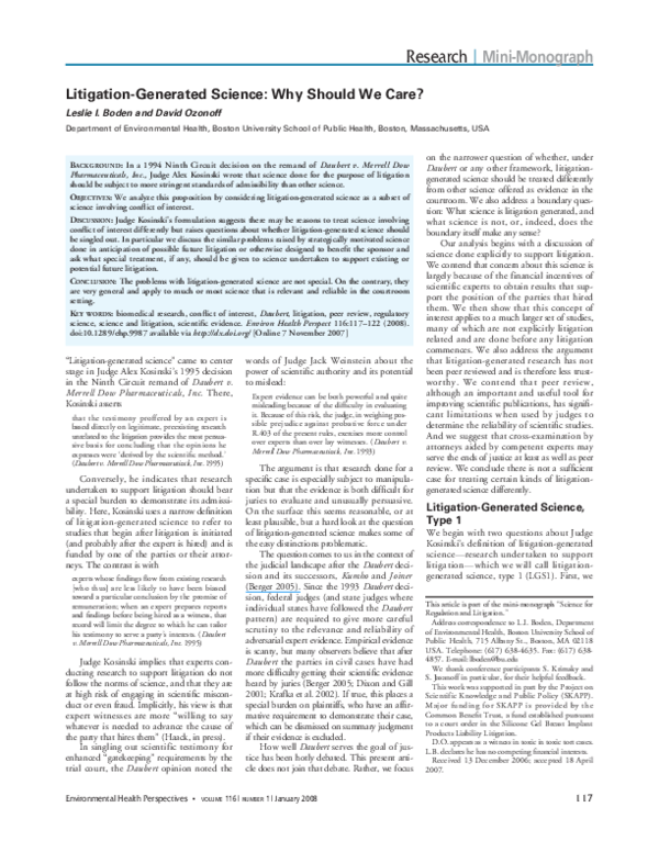 (PDF) Litigation-Generated Science: Why Should We Care?
