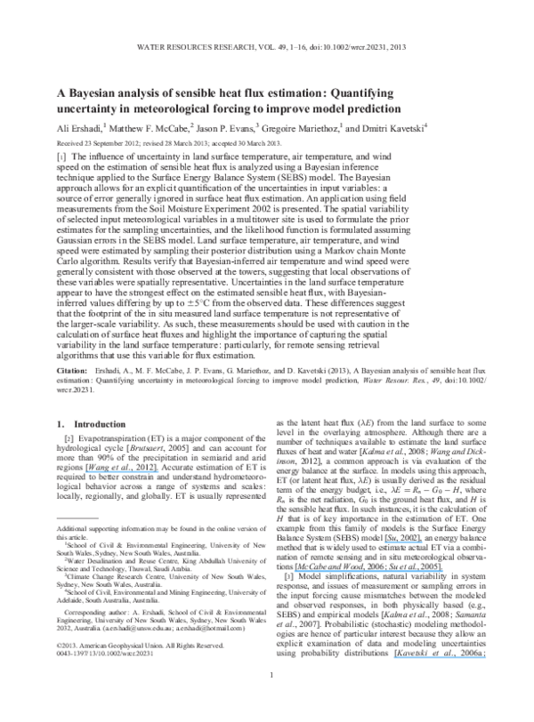 (PDF) A Bayesian analysis of sensible heat flux estimation: Quantifying uncertainty in ...