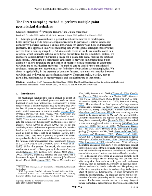 (PDF) The Direct Sampling method to perform multiple-point geostatistical simulations