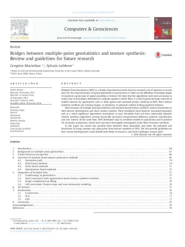 Pdf Bridges Between Multiple Point Geostatistics And Texture Synthesis Review And Guidelines