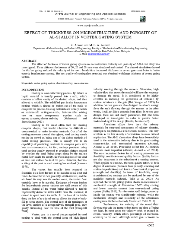 (PDF) EFFECT OF THICKNESS ON MICROSTRUCTURE AND POROSITY OF AL-SI ALLOY ...