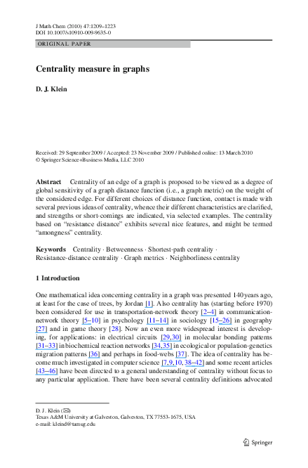 (PDF) Centrality measure in graphs