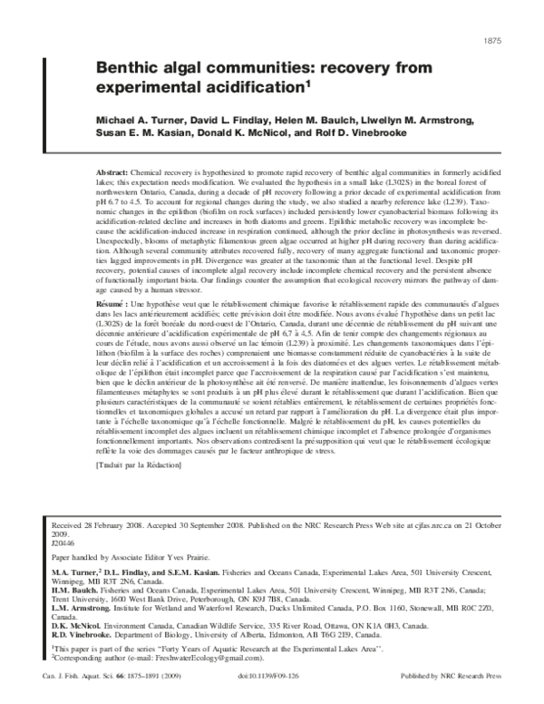 (PDF) Benthic algal communities: recovery from experimental ...