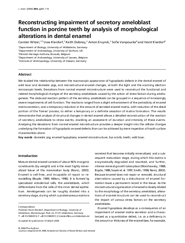 (PDF) Reconstructing impairment of secretory ameloblast function in ...
