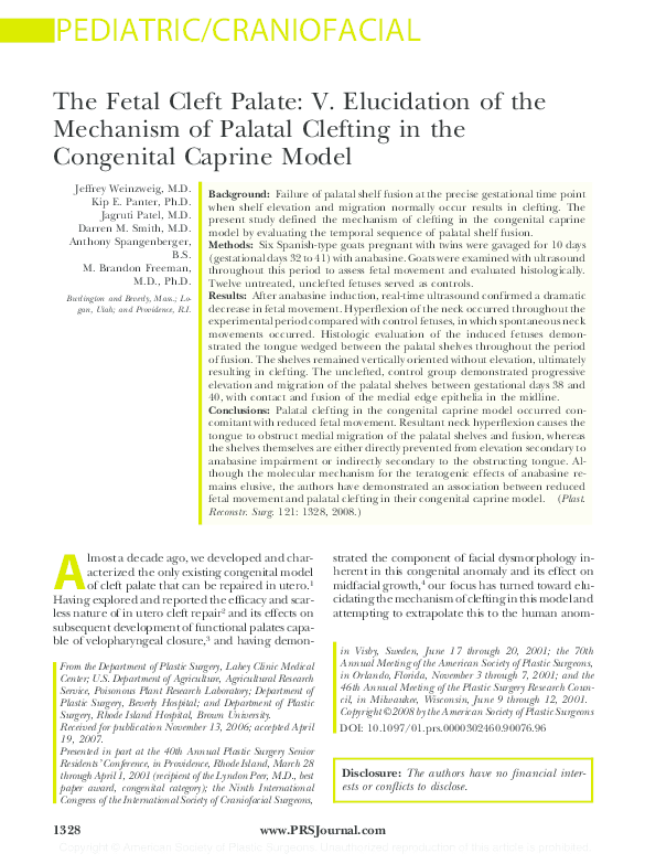 (PDF) The Fetal Cleft Palate: V. Elucidation of the Mechanism of ...