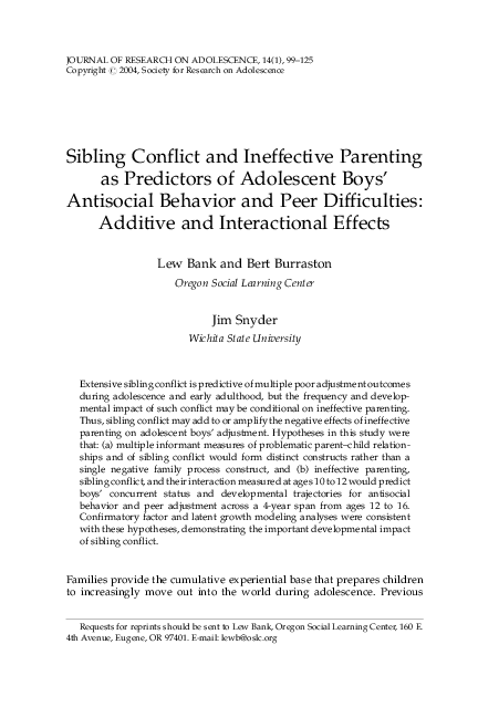 (PDF) Sibling Conflict and Ineffective Parenting as Predictors of Adolescent Boys' Antisocial ...